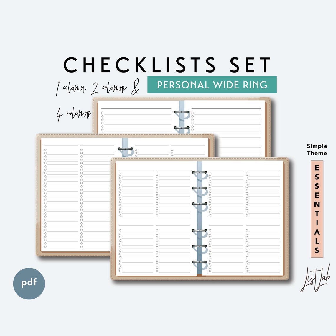 PERSONAL WIDE Checklists Set Printable Ring Planner Insert - Etsy