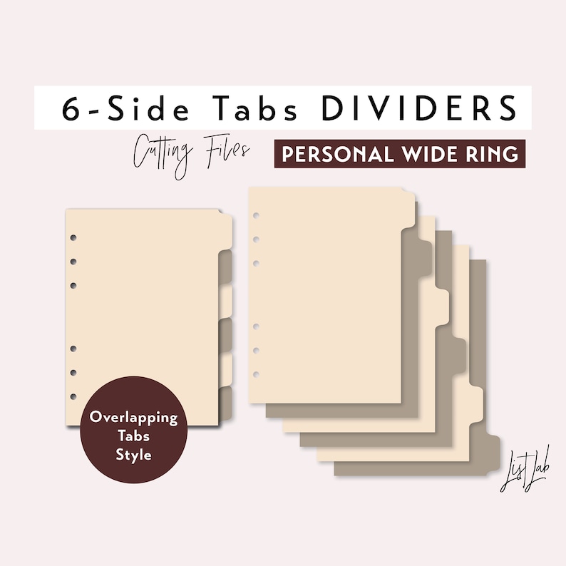 PERSONAL WIDE Ring Size 6 SIDE Tab Dividers Overlapping Tabs | Etsy