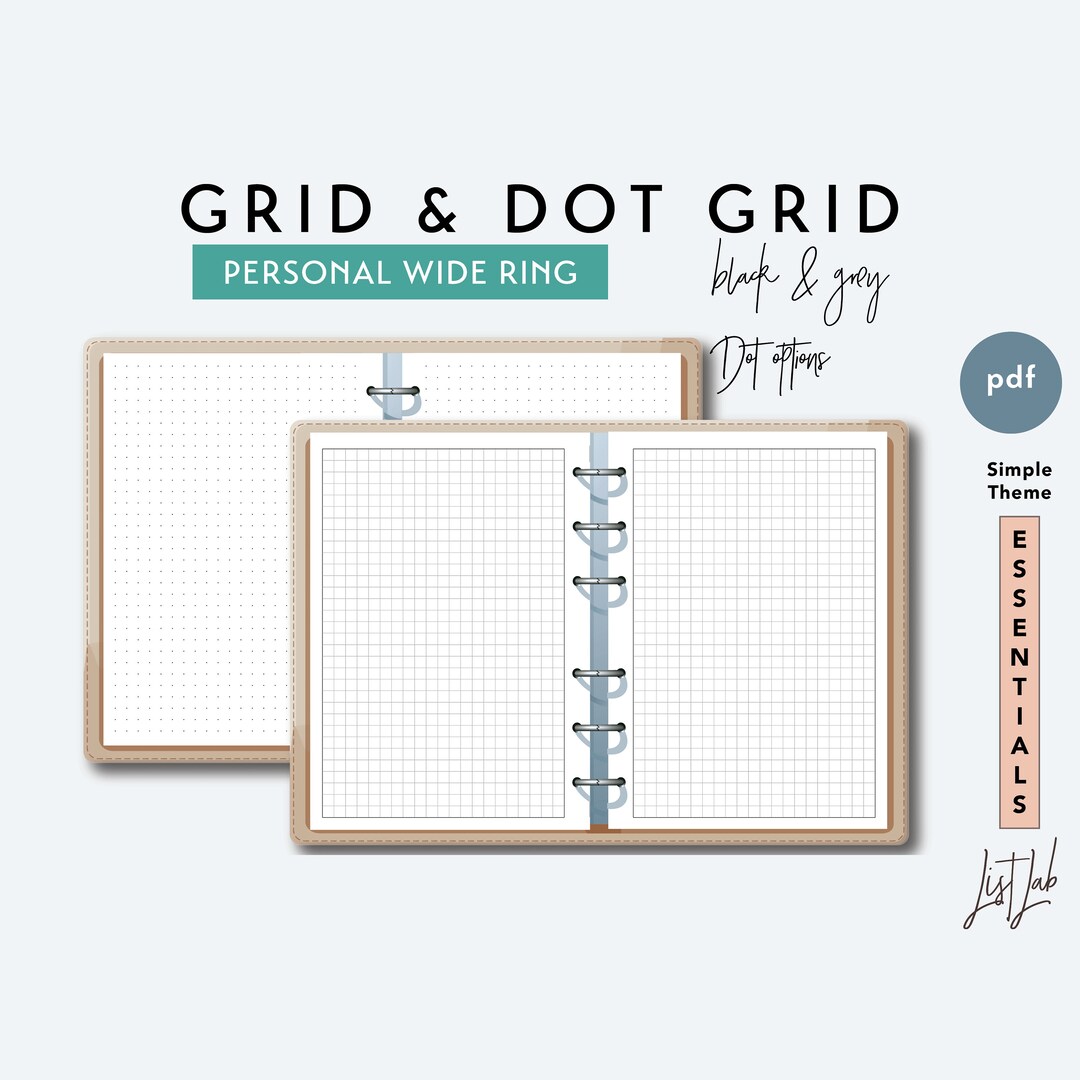 PERSONAL WIDE Grid and Dot Grid Pages Set - Printable Ring Planner ...