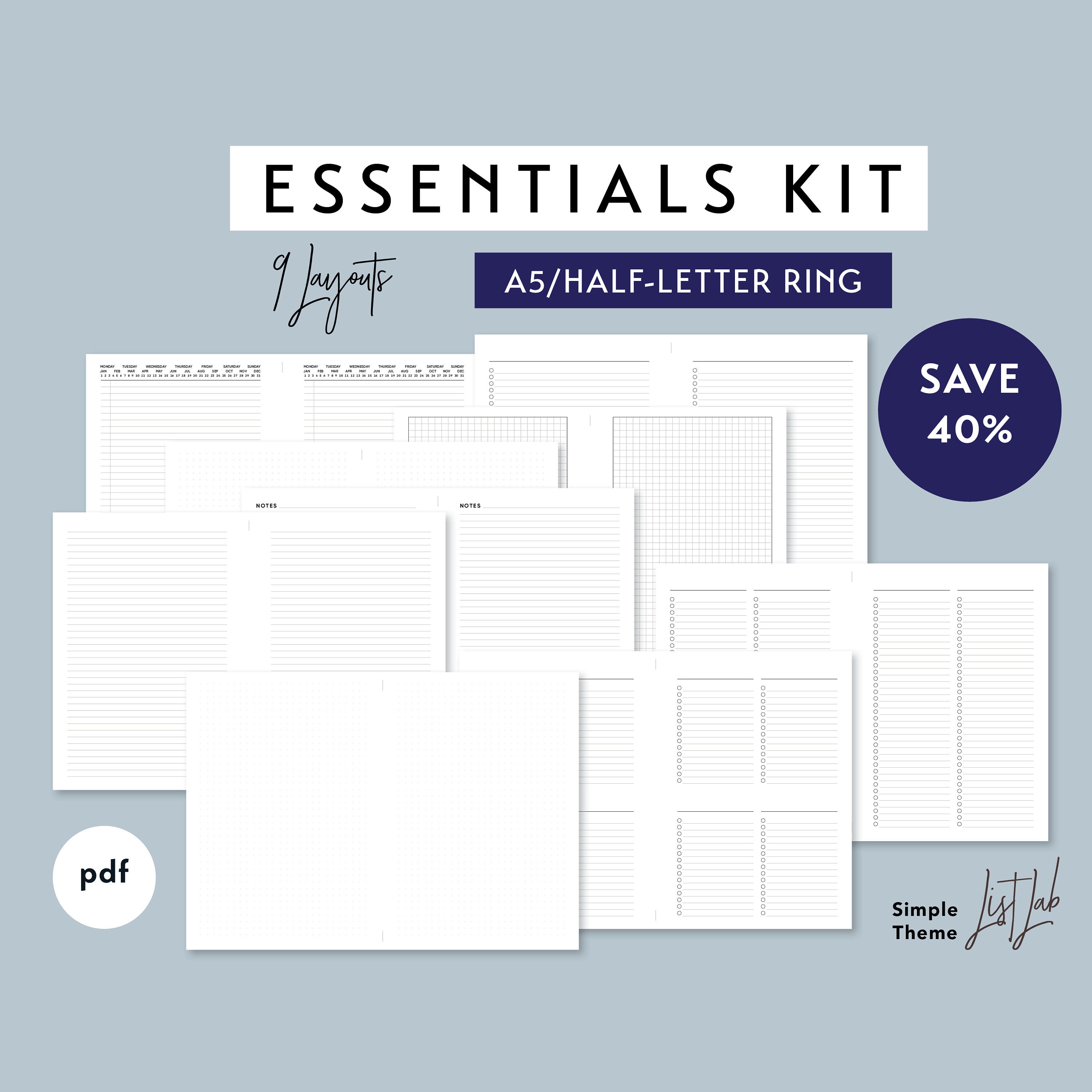 a5-half-letter-size-essentials-kit-for-ring-planner-etsy