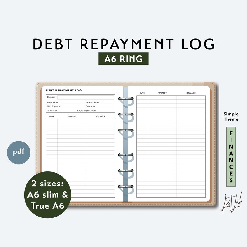 A6 Ring DEBT REPAYMENT LOG Printable Ring Planner Insert Pdf - Etsy