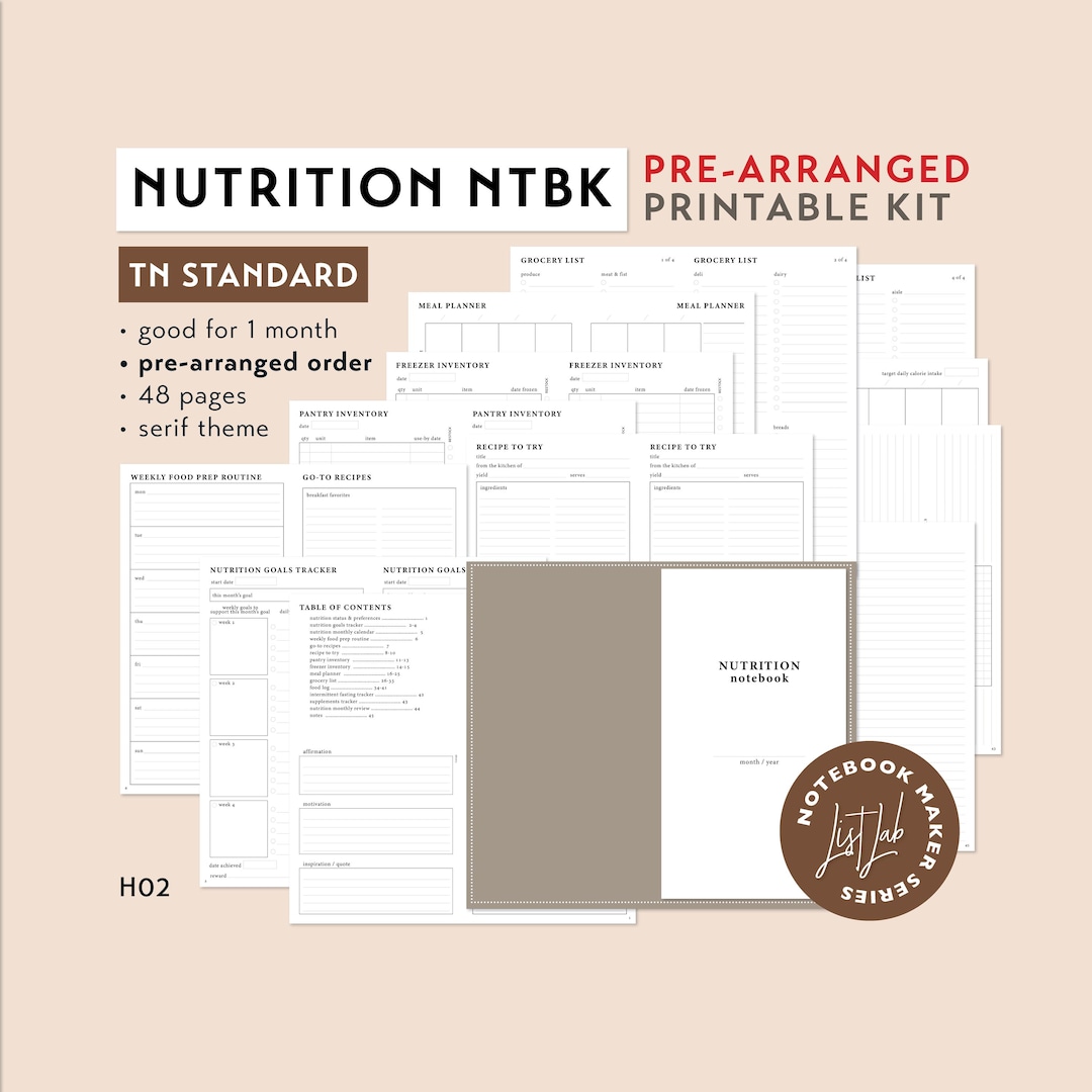 STANDARD TN NUTRITION Notebook Pre-arranged Printable Kit | Traveler's ...