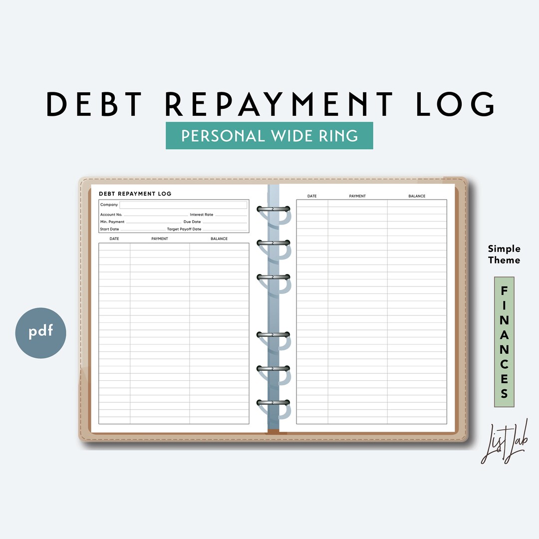 Personal Wide DEBT REPAYMENT LOG - Printable Ring Planner Insert Pdf ...