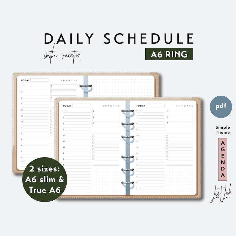 A6 Ring DAILY SCHEDULE - Printable Ring Planner Insert PDF - Simple ...