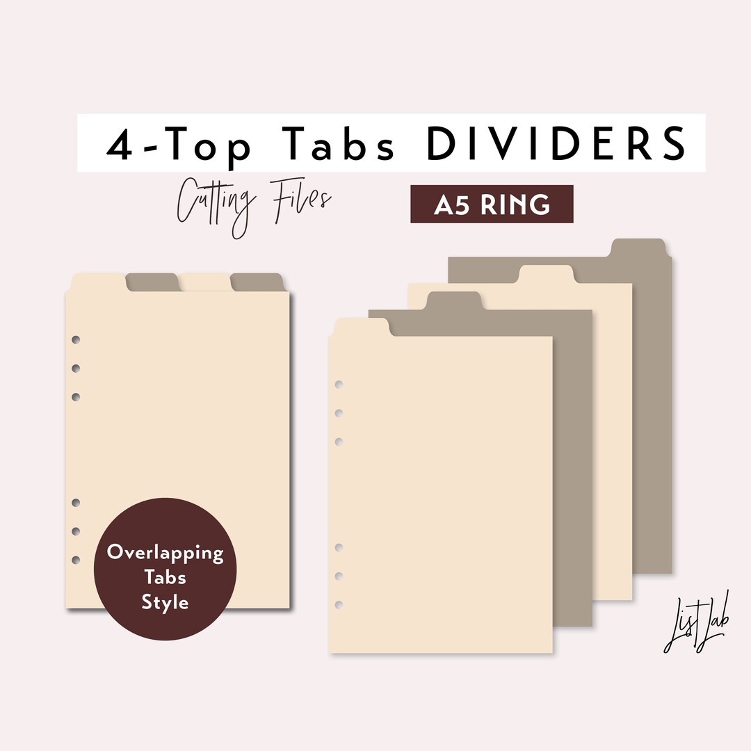 4 TOP TAB DIVIDERS for A5 Planner – Die Cutting Files Set - Overlapping ...