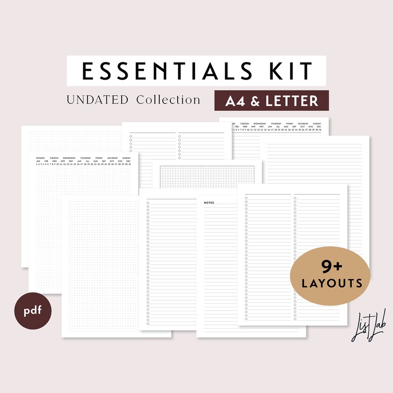A4 & Letter Size ESSENTIALS KIT | Printable Minimalist Ring Planner ...