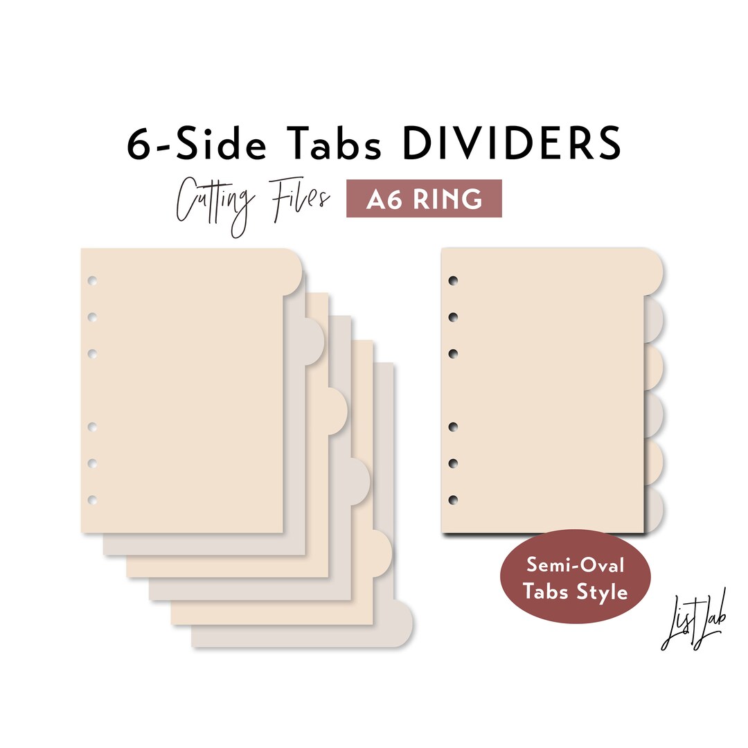 SEMI-OVAL 6-side Tab Dividers for A6 Ring Planner – Die Cutting Files ...