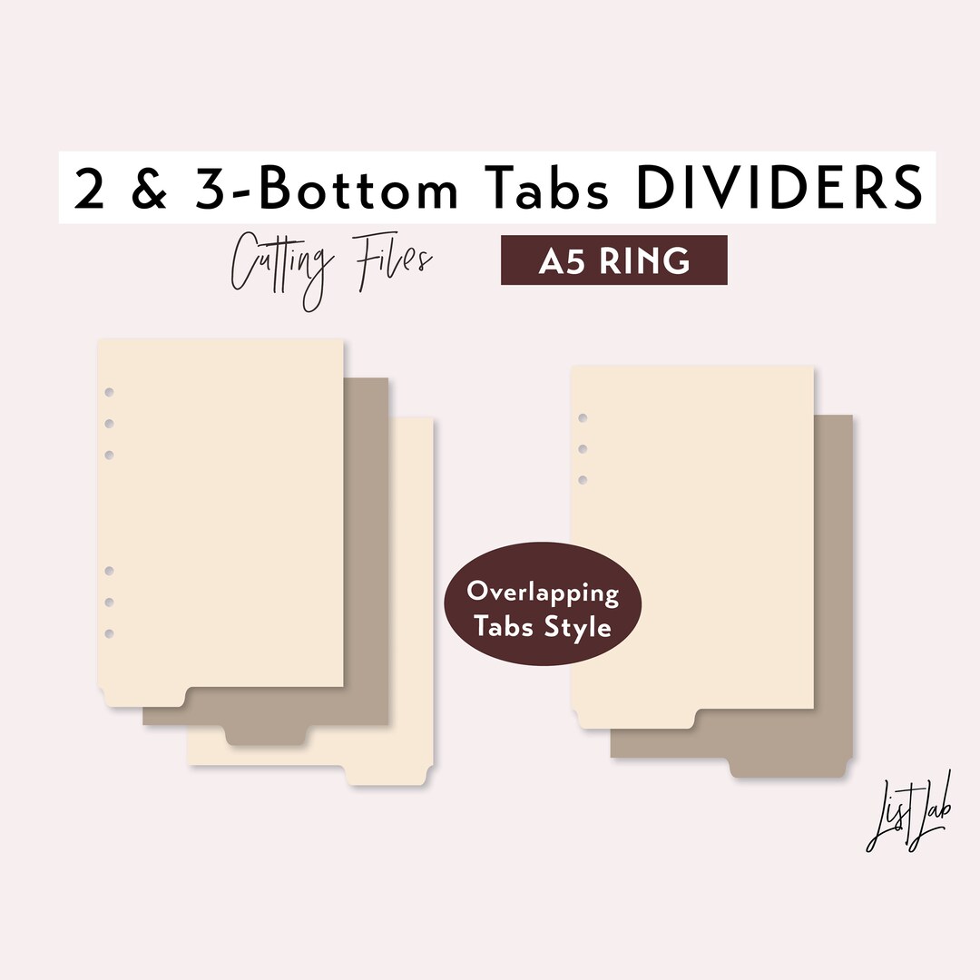 A5 Ring Planner 2 and 3 BOTTOM TAB DIVIDERS – Die Cutting Files Set ...