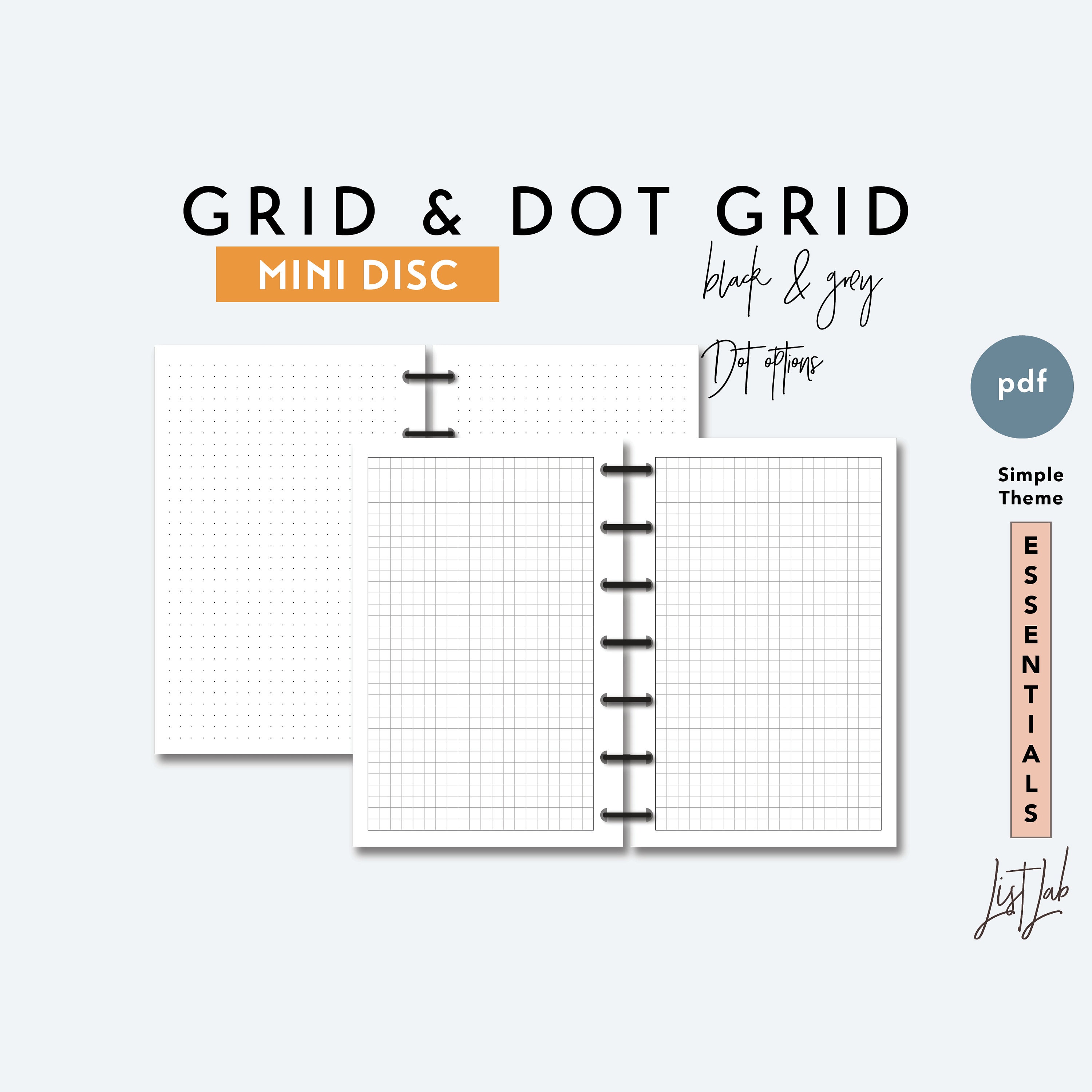 MINI Disc Grid and Dot Grid Set - Printable Discbound Planner Insert ...