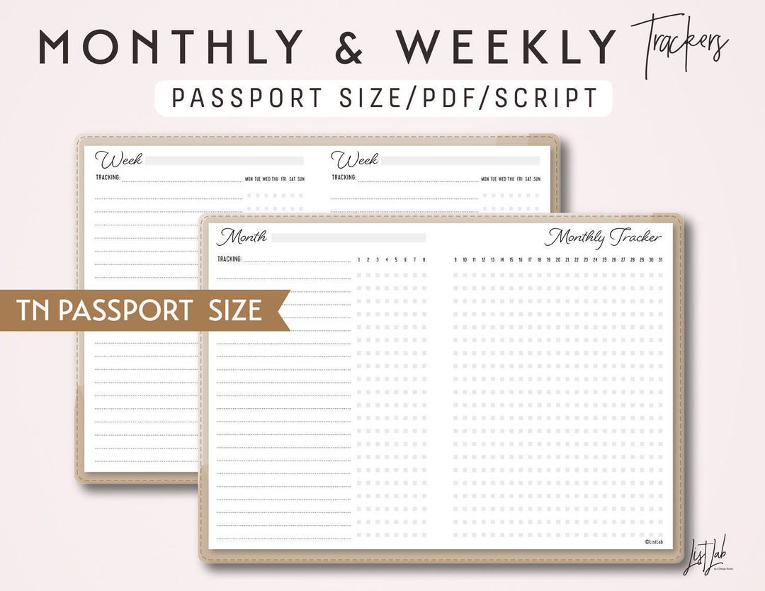 Passport Size Monthly Tracker and Weekly Tracker - Printable Traveler's ...