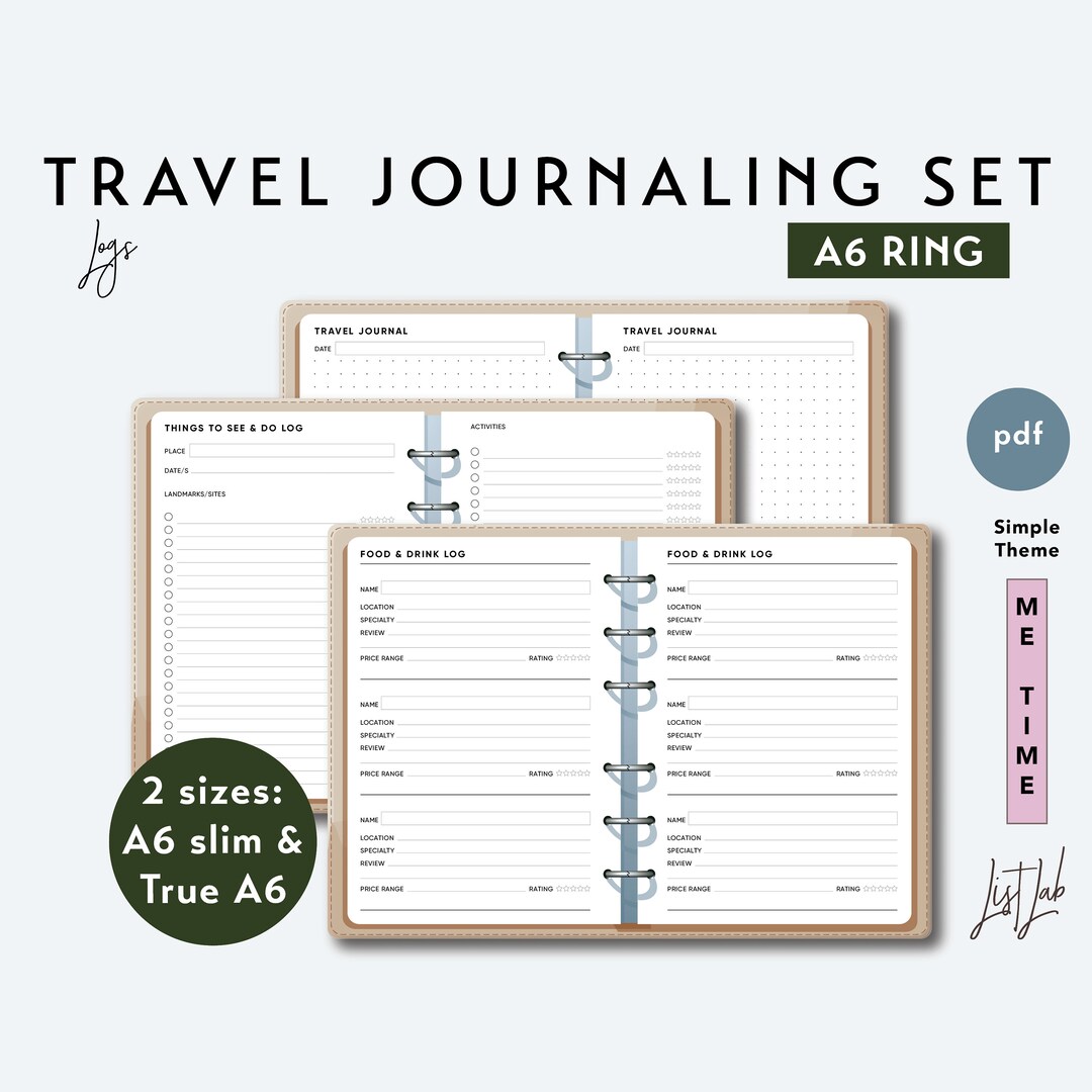 A6 Ring Travel Journal Set - Printable Ring Planner Insert PDF - Simple Theme - Etsy