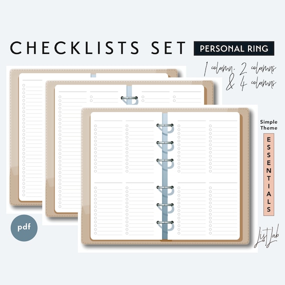 PERSONAL Size Checklists Set Printable Ring Planner Insert | Etsy