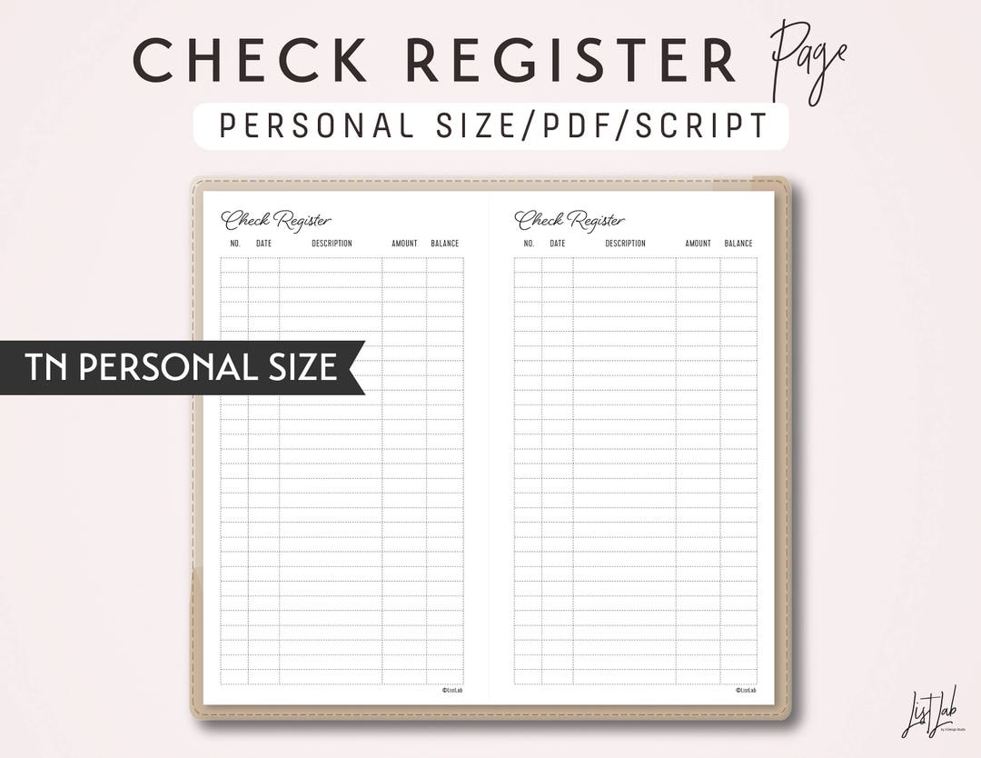 PERSONAL Size Check Register - Traveler's Notebook Printable Insert PDF ...