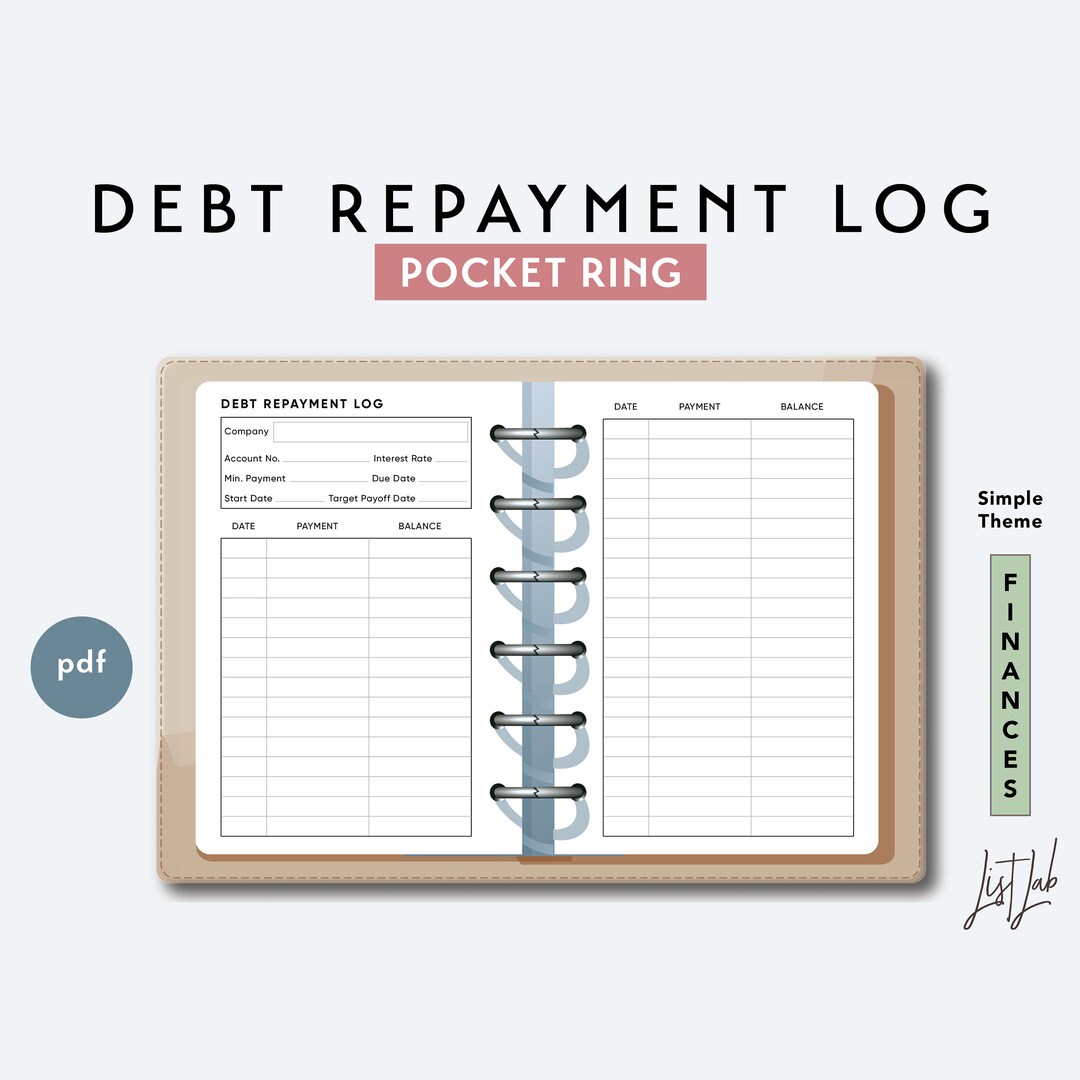 Pocket Ring DEBT REPAYMENT LOG | Printable Ring Planner Insert | Pdf ...