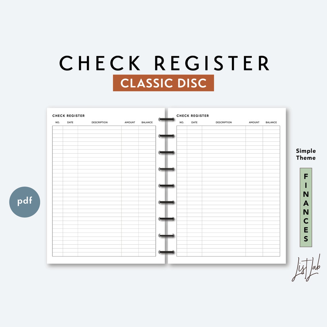 Classic Discbound CHECK REGISTER - Printable Ring Planner Insert Pdf ...