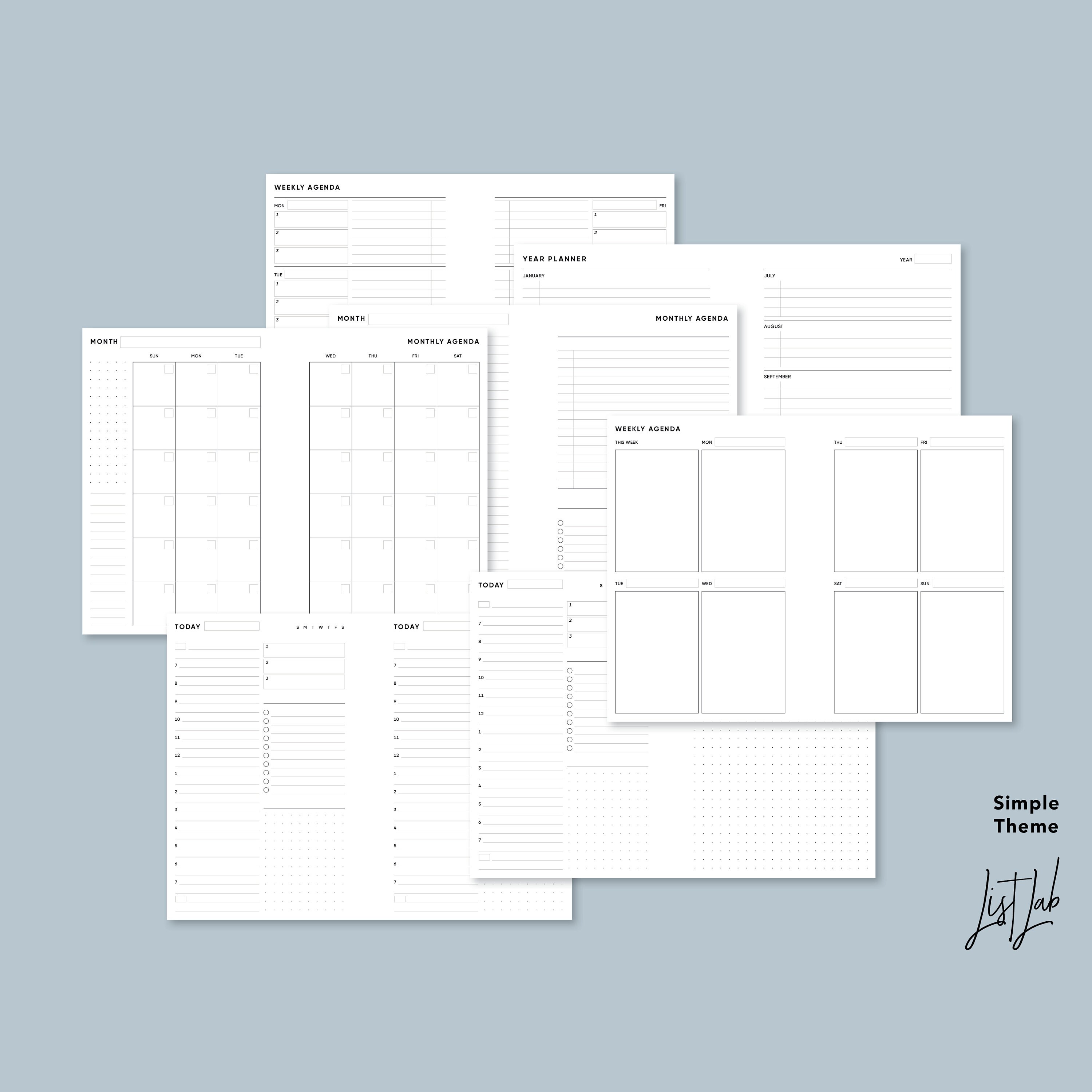 Mini Disc AGENDA KIT Printable Minimalist Discbound Planner - Etsy