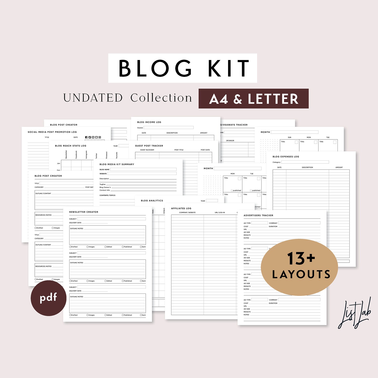 A4 and Letter Size BLOG KIT for Printable Planner Insert - Simple Theme ...