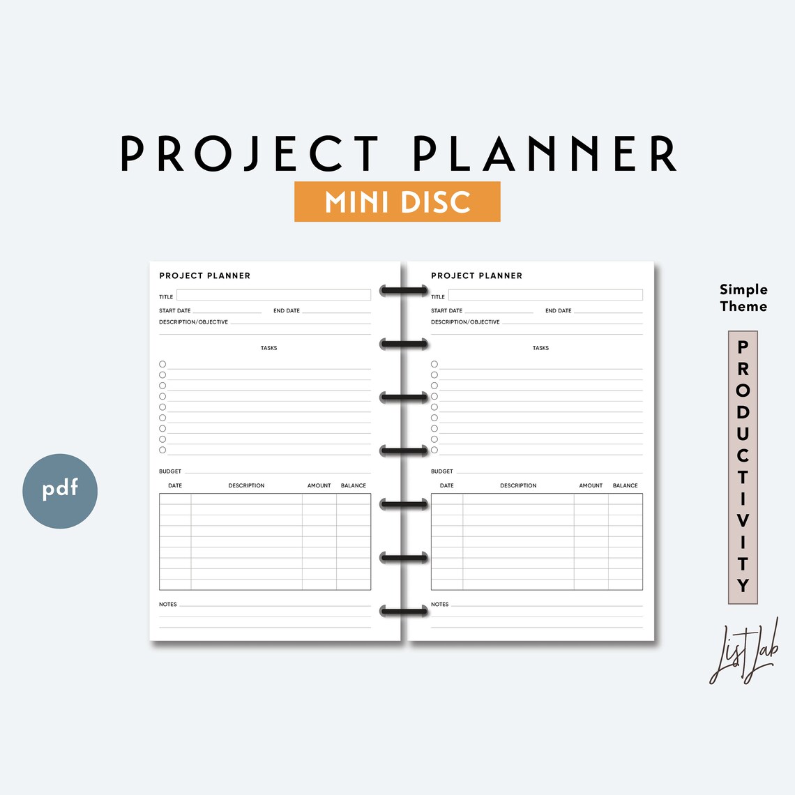 Mini Disc PROJECT PLANNER Printable Minimalist Discbound - Etsy