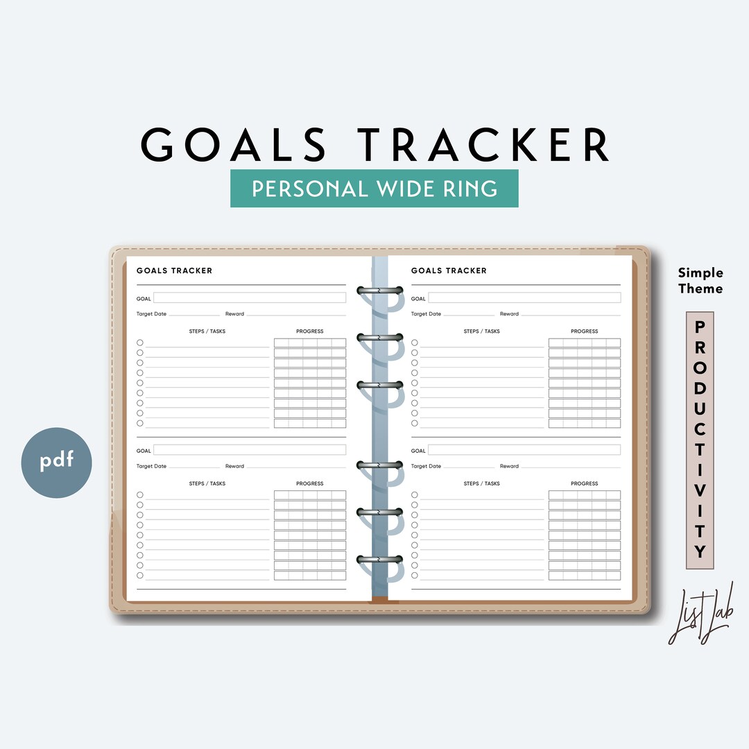Personal Wide GOALS Tracker - Printable Ring Planner Insert PDF ...