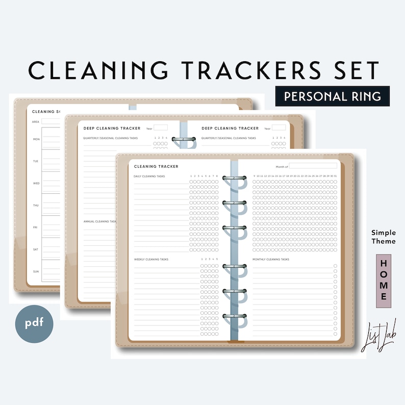 Personal Size CLEANING TRACKERS Set - Printable Ring Planner Insert Pdf ...