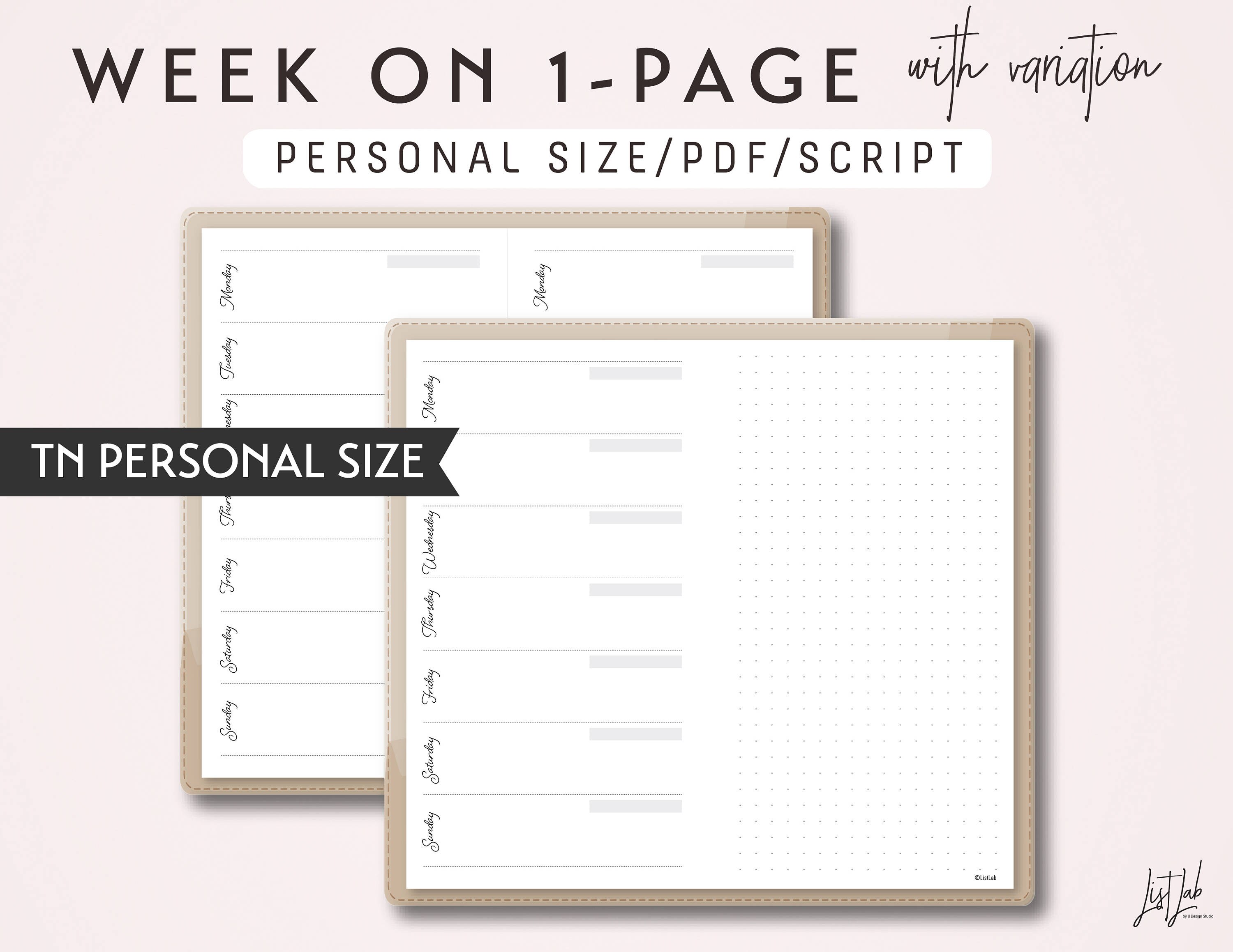PERSONAL Size Week on 1 Page with variation WO1P Printable | Etsy