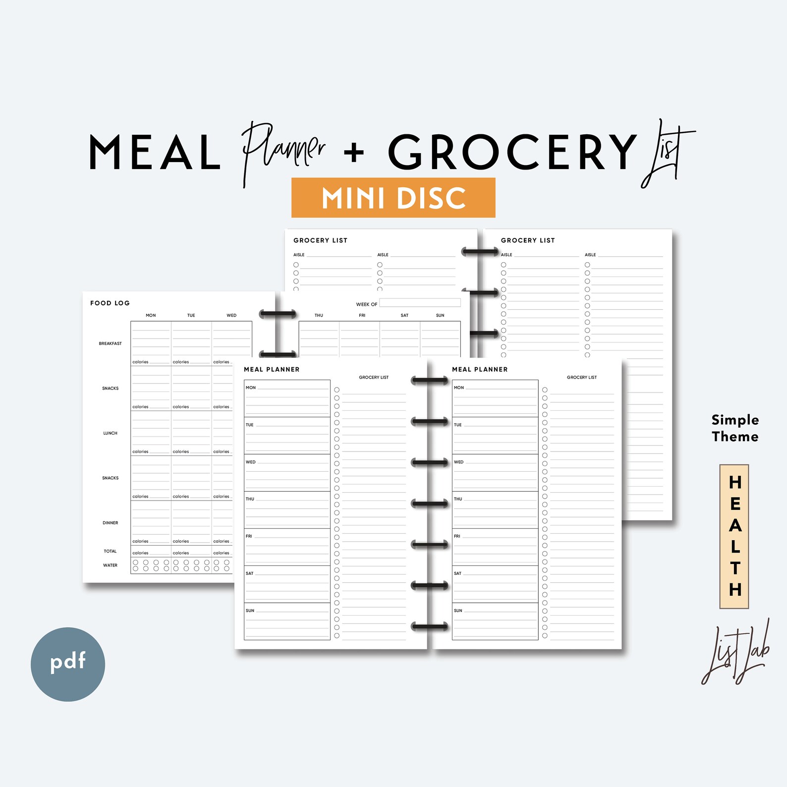 Mini Disc MEAL PLANNER and GROCERY List Printable Discbound - Etsy