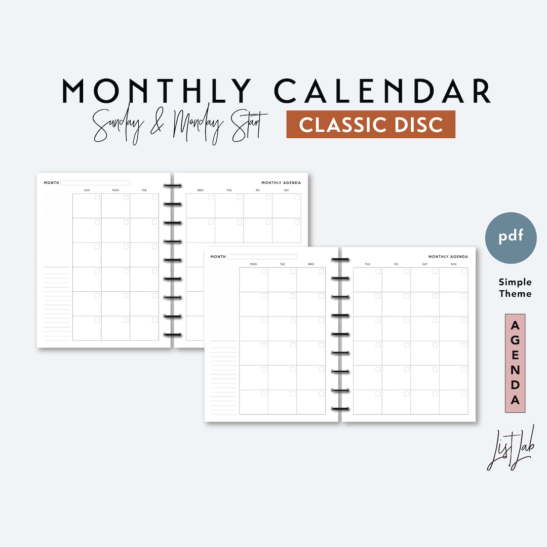 CLASSIC DISCBOUND Month on 2 Pages Calendar - Printable Ring Planner ...