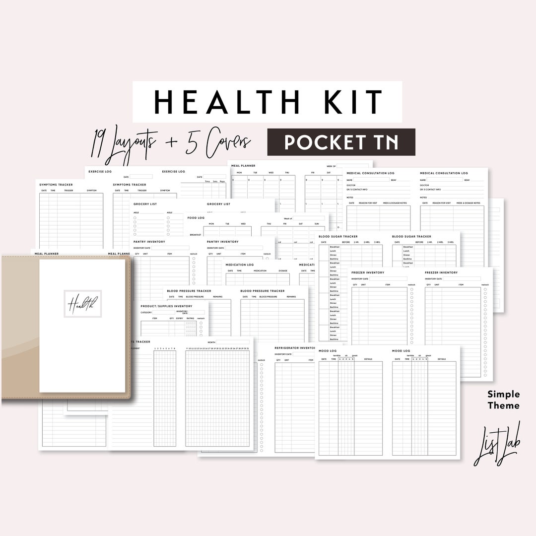 Pocket TN HEALTH KIT | Printable Minimalist Traveler's Notebook Inserts ...