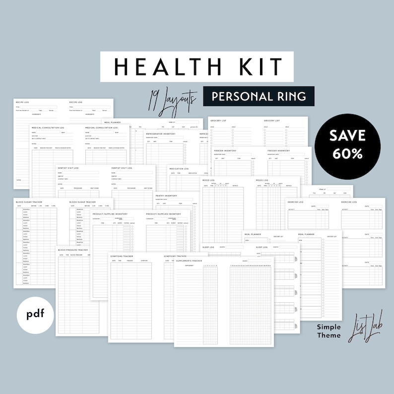 Personal Ring HEALTH KIT | Printable Minimalist Ring Planner Inserts ...