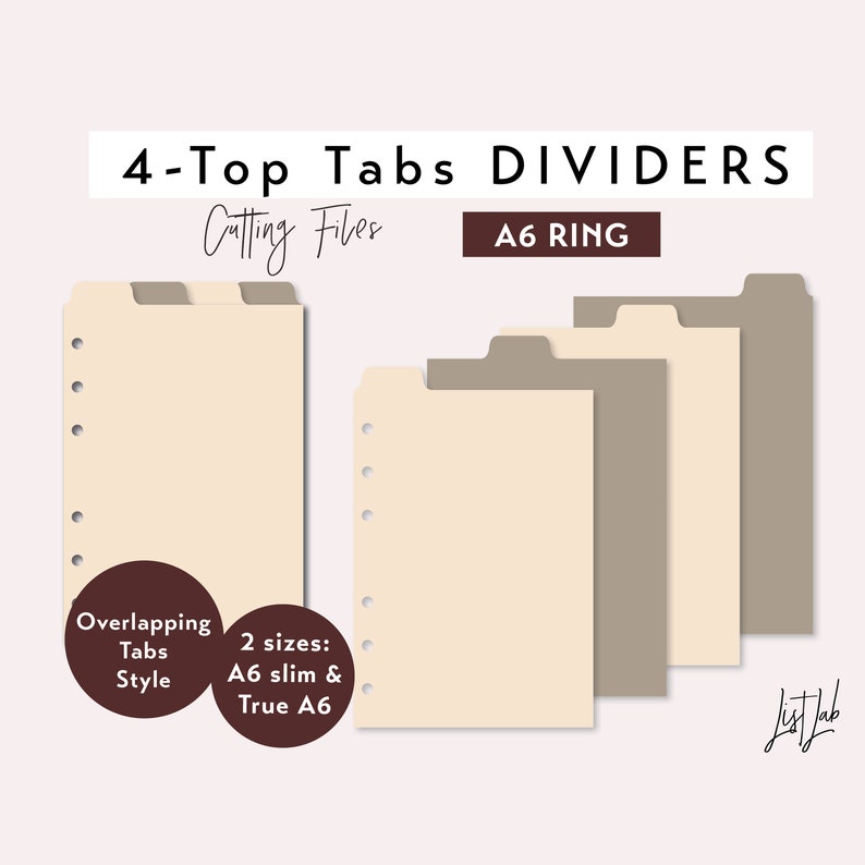 A6 Ring Size 4 TOP Tab Dividers - Overlapping Tabs Style – Die Cutting ...