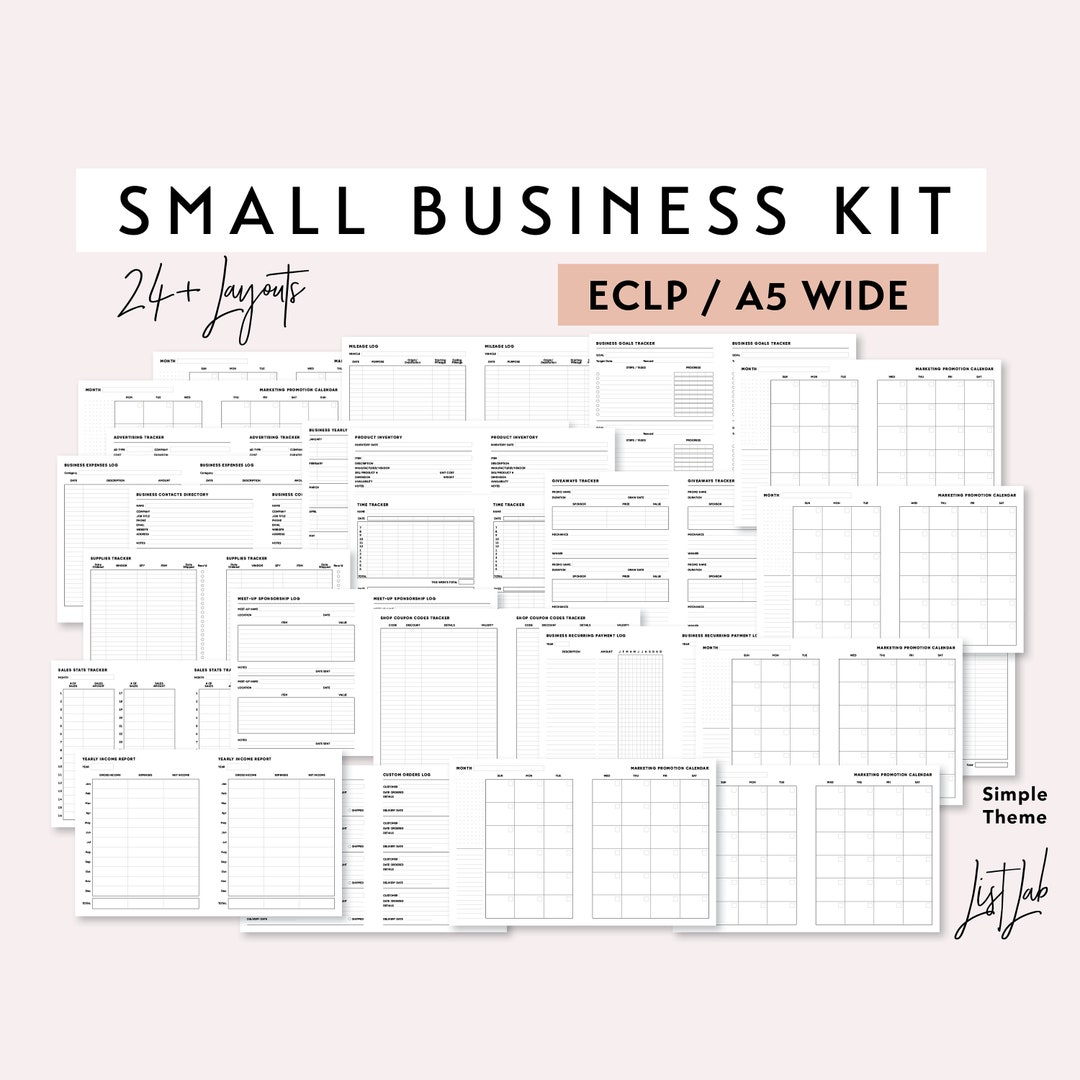 ECLP and A5 WIDE Size Small Business Kit | Printable Ring Planner ...