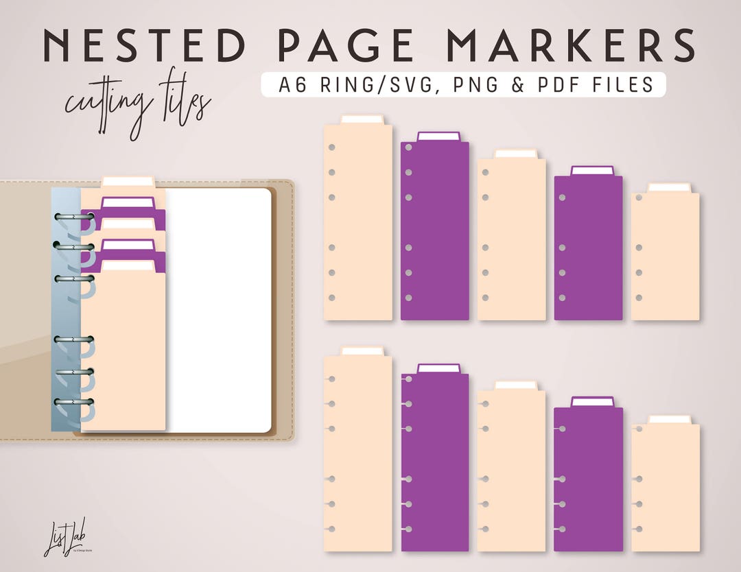 A6 Ring Nested PAGE MARKERS | Ring Planner Die Cutting Files Set ...