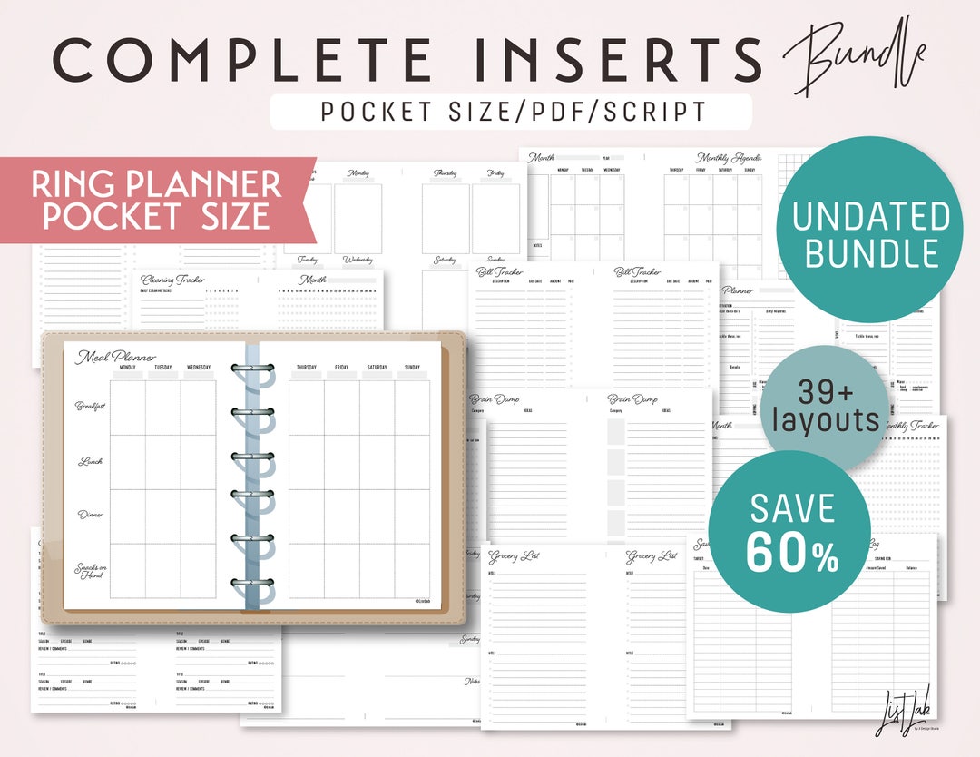 POCKET Size COMPLETE Inserts Bundle for Ring Planners - Printable PDF ...