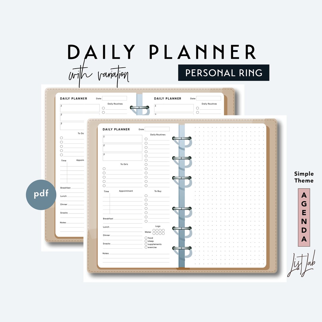 Personal Size DAILY PLANNER - Printable Ring Planner Insert PDF ...