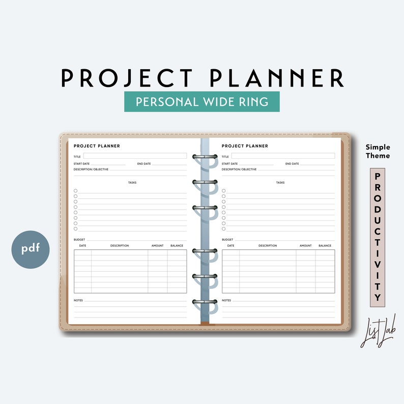 Personal Wide PROJECT PLANNER - Printable Ring Planner Insert PDF ...