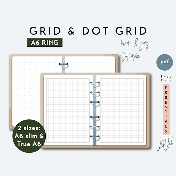 A6 Ring Grid and Dot Grid Pages Set Printable Ring Planner | Etsy