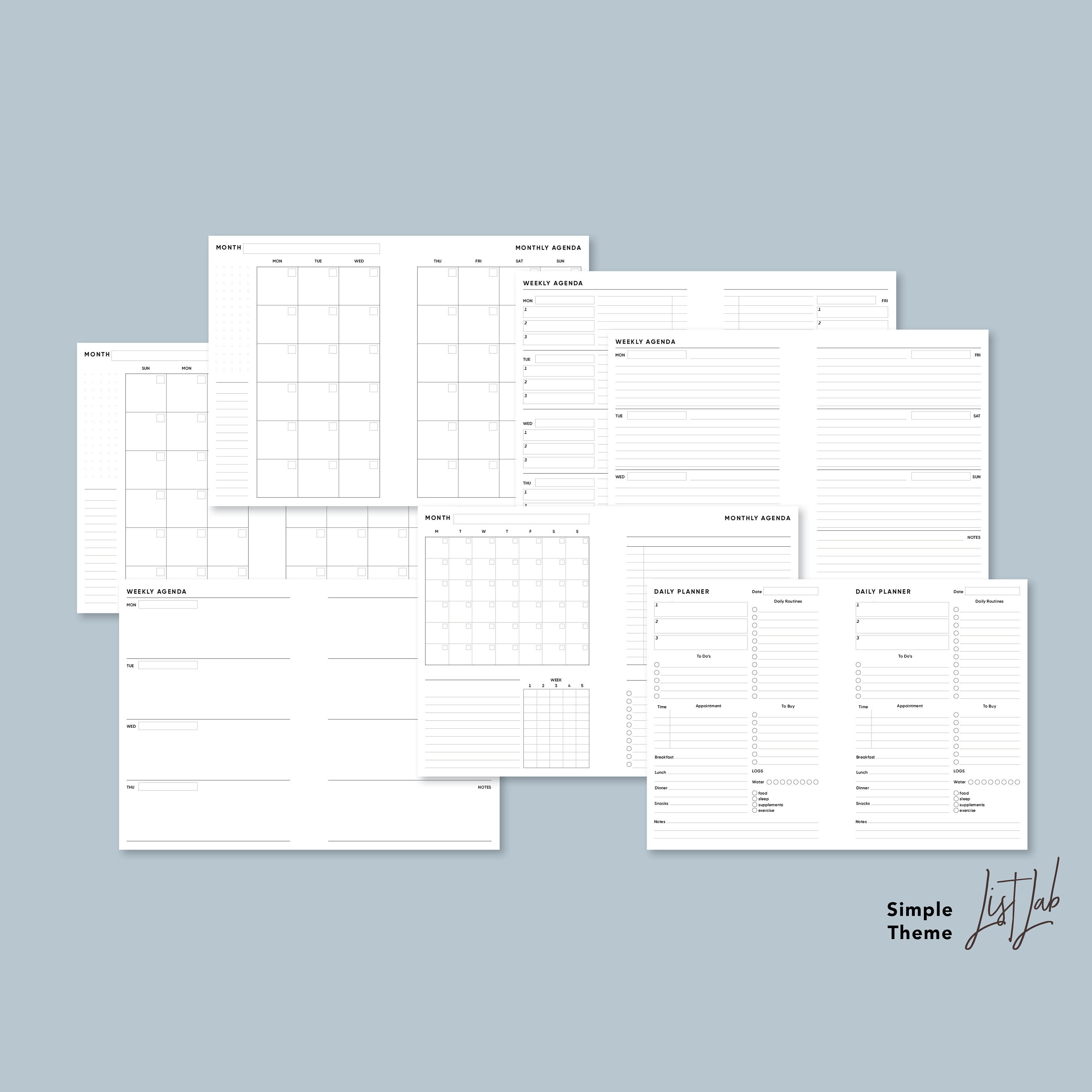 Personal Wide AGENDA KIT | Printable Minimalist Ring Planner Inserts ...