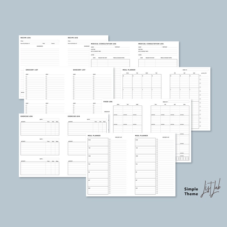 Personal Wide HEALTH KIT Printable Minimalist Ring Planner - Etsy
