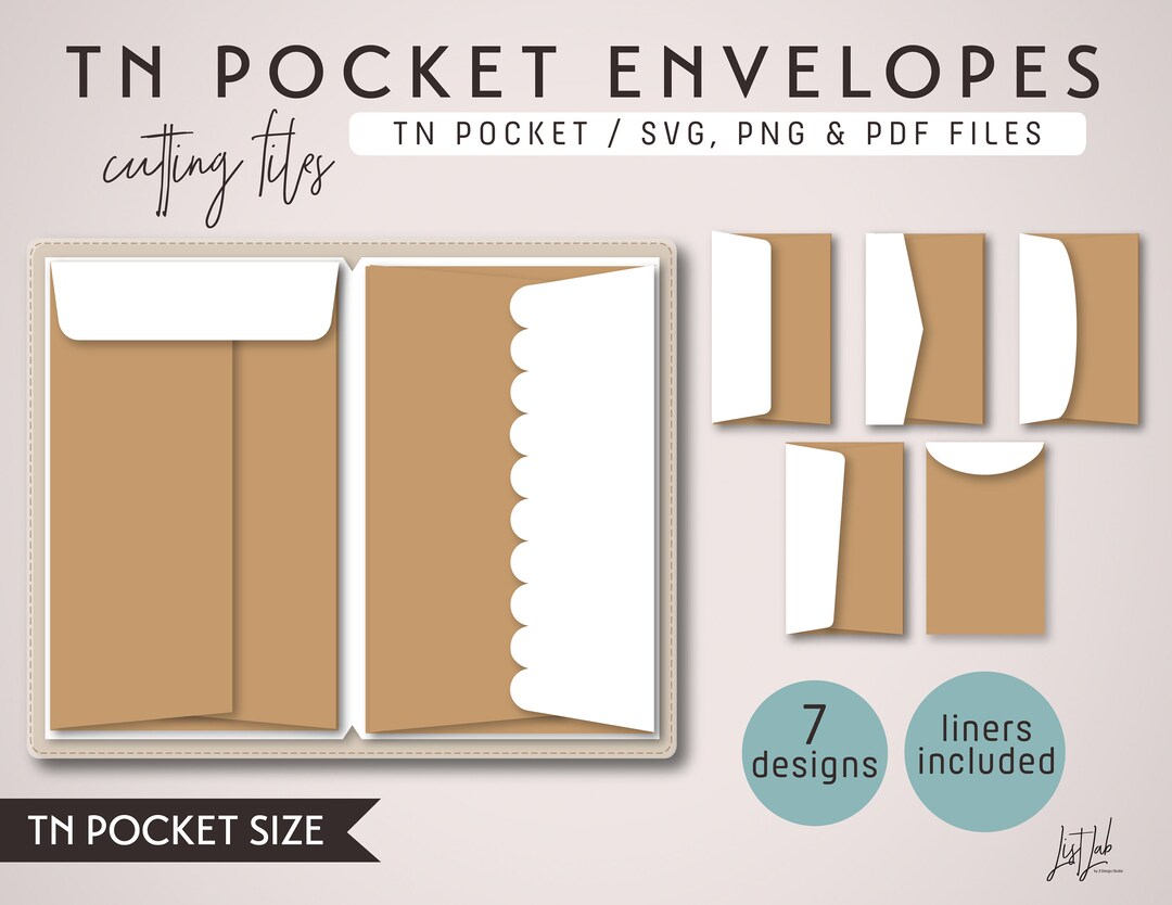 TN Pocket ENVELOPES - SVG Die Cutting Files (7 Designs) for Traveler's ...