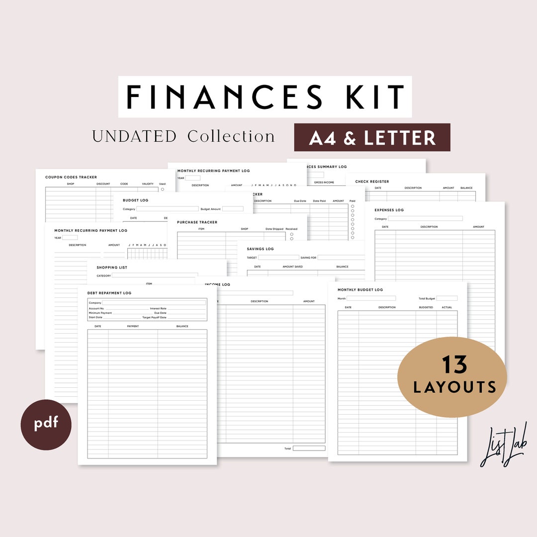 A4 & Letter Size FINANCES KIT | Printable Minimalist Ring Planner ...