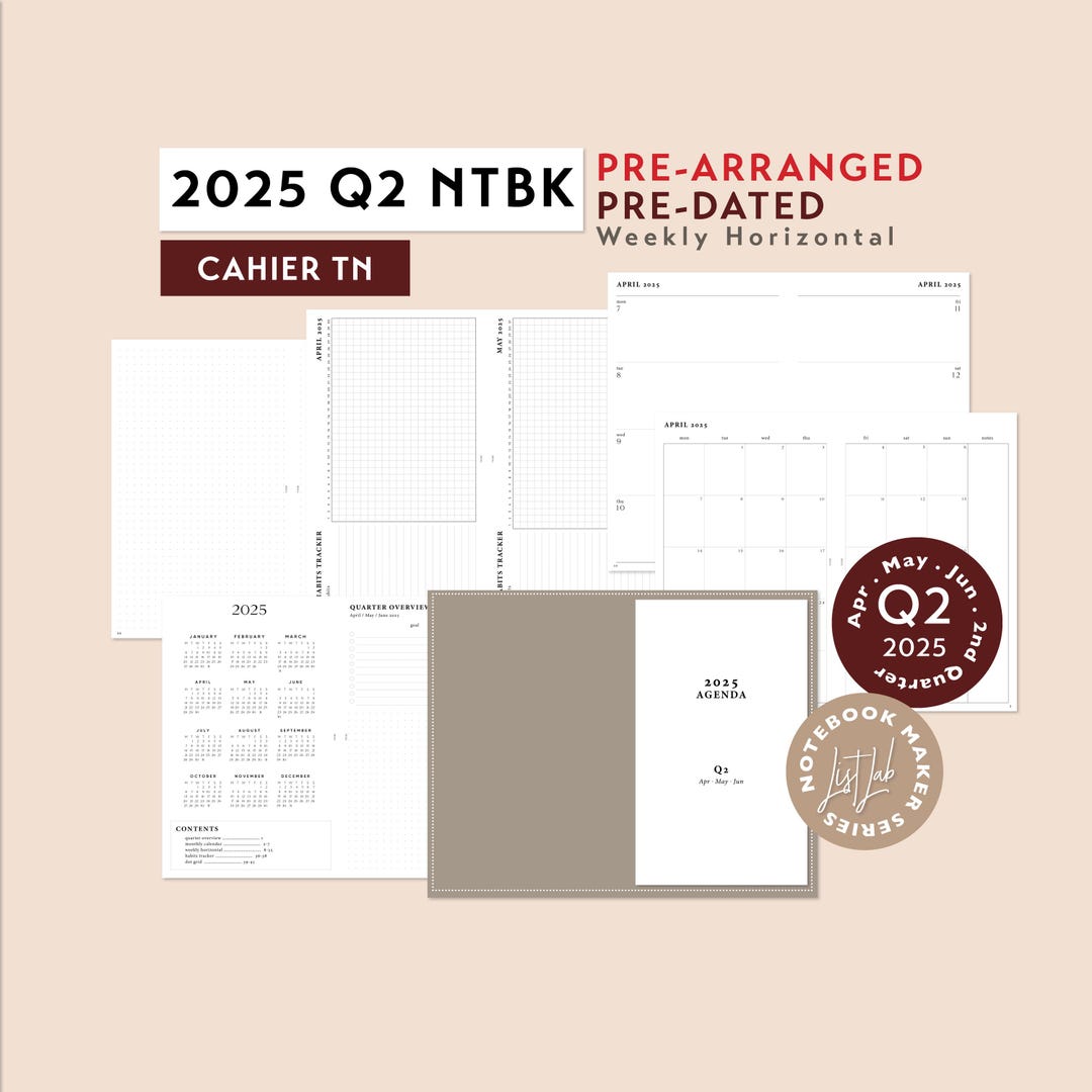 CAHIER TN 2025 Q2 Second Quarter Pre-arranged Printable Kit - Weekly ...