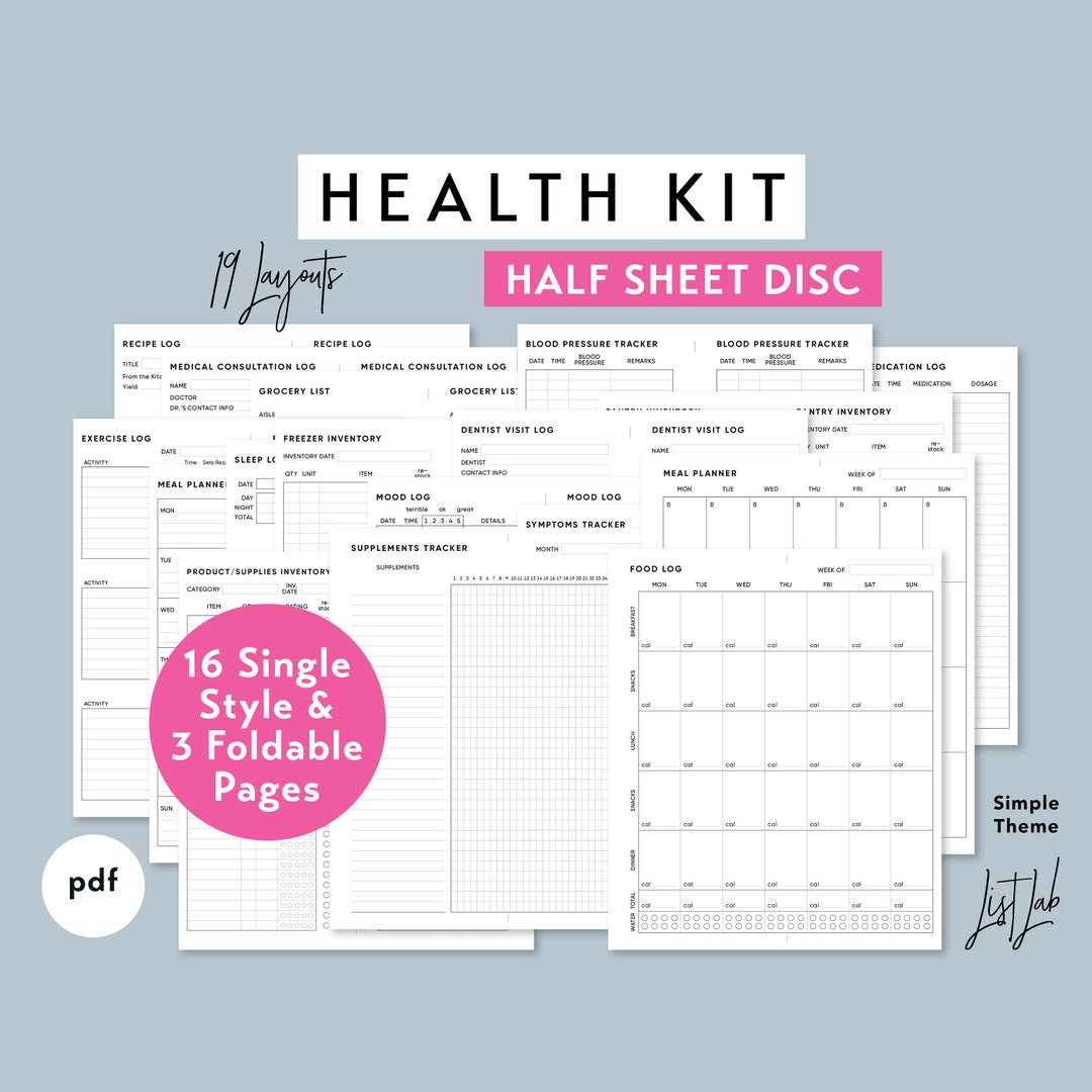 Half-sheet / Skinny Classic HEALTH KIT | Printable Discbound Inserts ...