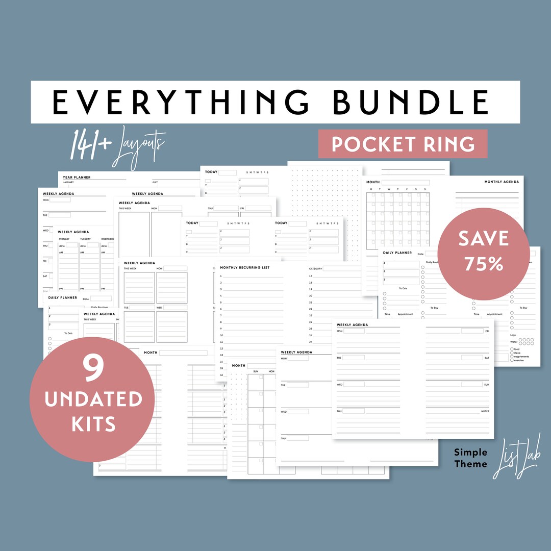 Pocket Ring EVERYTHING BUNDLE | Printable Minimalist Ring Planner Undated Inserts Set | Pdf ...
