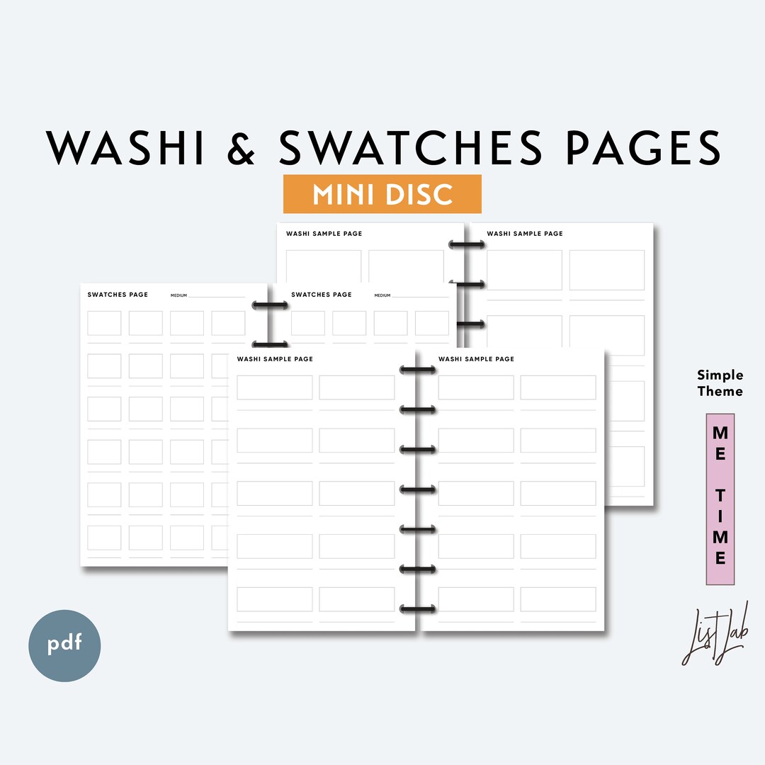 Mini Disc WASHI and SWATCHES Pages Set | Printable Minimalist Discbound ...