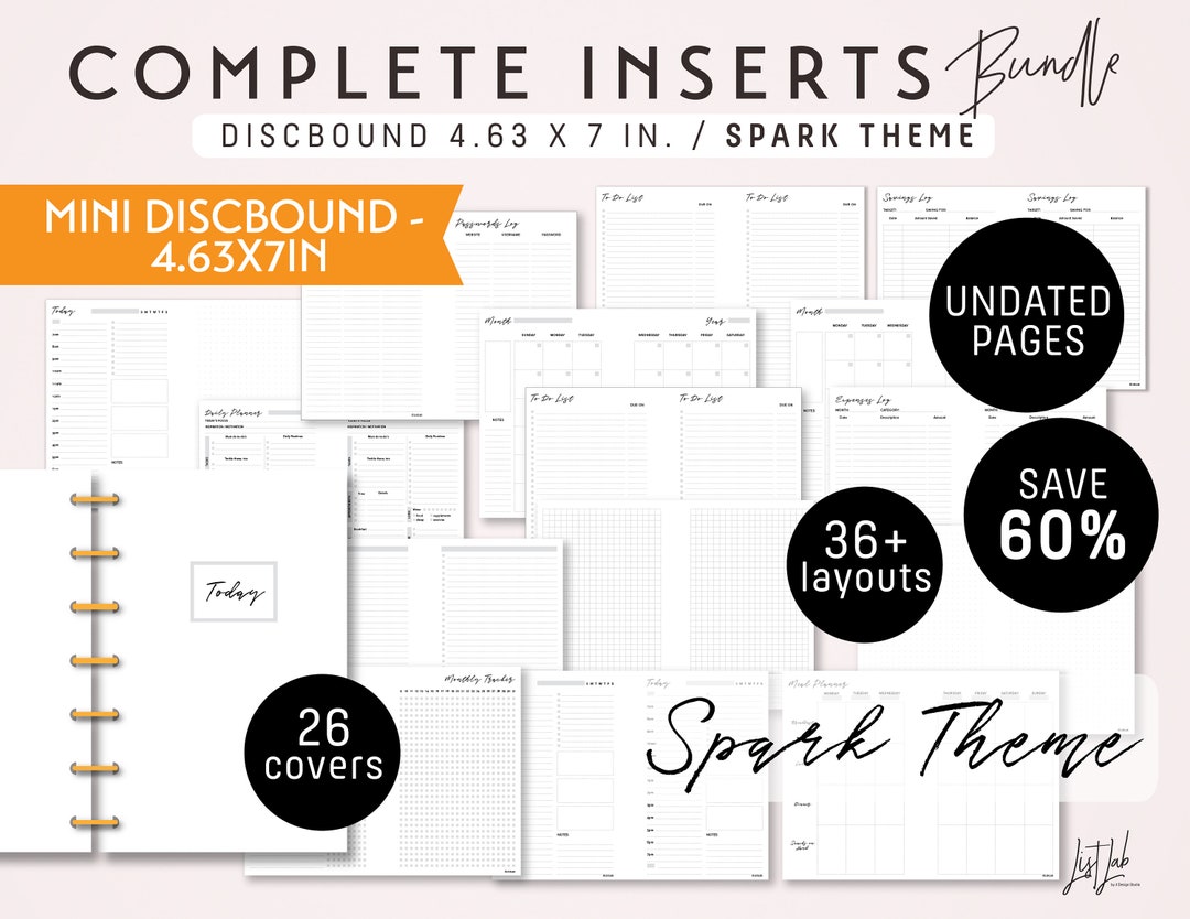 MINI (4.63 X 7in) DISCBOUND Inserts Bundle | Printable Minimalist ...