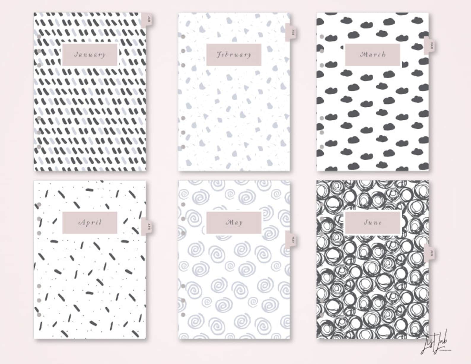 A5 and Half-letter Ring MONTHS Dividers Set - Printable PDF - Neutrals ...
