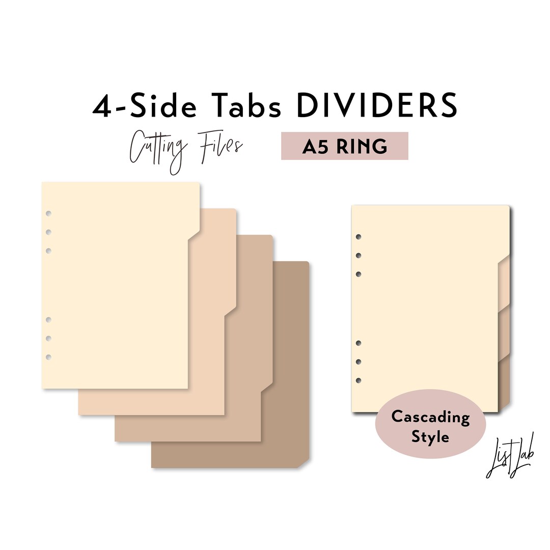 A5 Ring Size 4-SIDE Tab Dividers - Cascading Tabs Style – Die Cutting ...