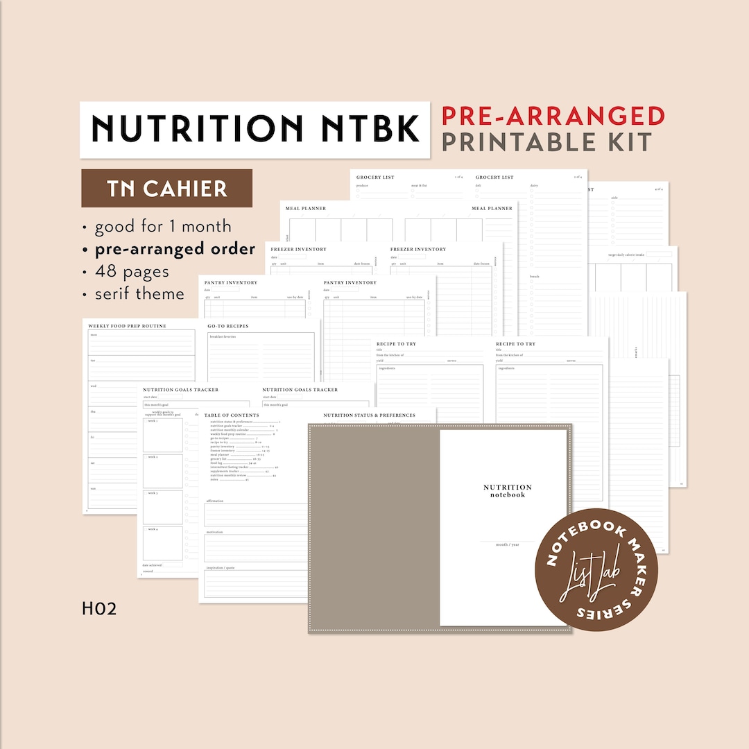 CAHIER TN NUTRITION Notebook Pre-arranged Printable Kit | Traveler's ...
