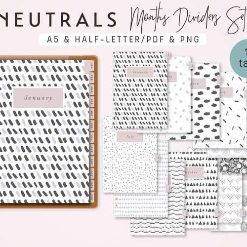 A5 and Half-letter Ring MONTHS Dividers Set Printable PDF - Etsy