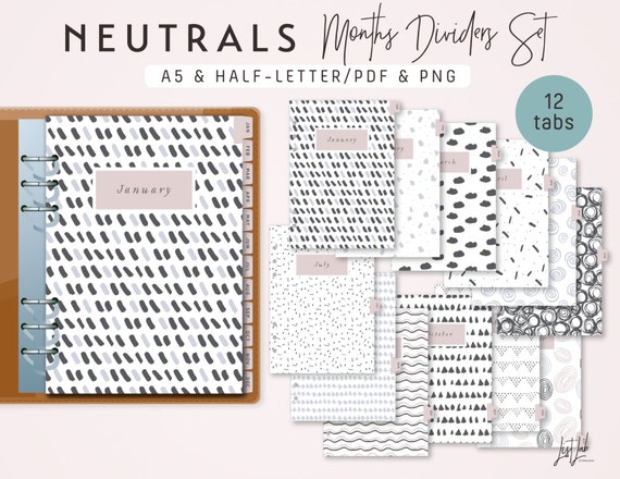 A5 and Half-letter Ring MONTHS Dividers Set Printable PDF | Etsy